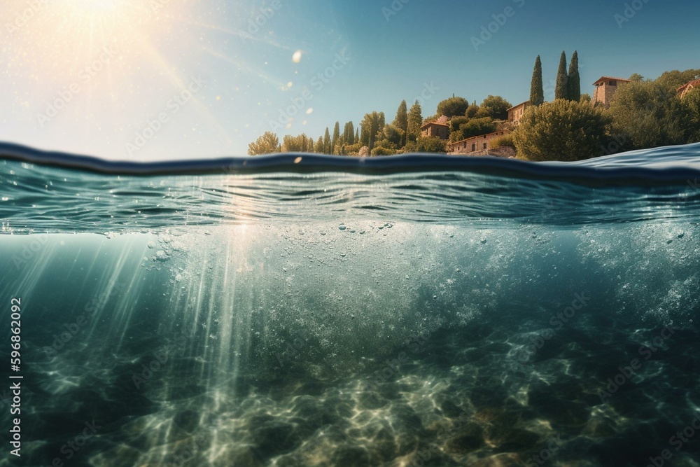 Half submerged view of sparkling summer waves in split perspective ...