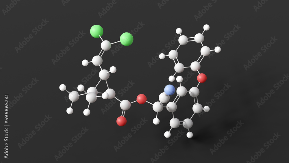 cypermethrin molecule, molecular structure, insecticide, ball and stick ...