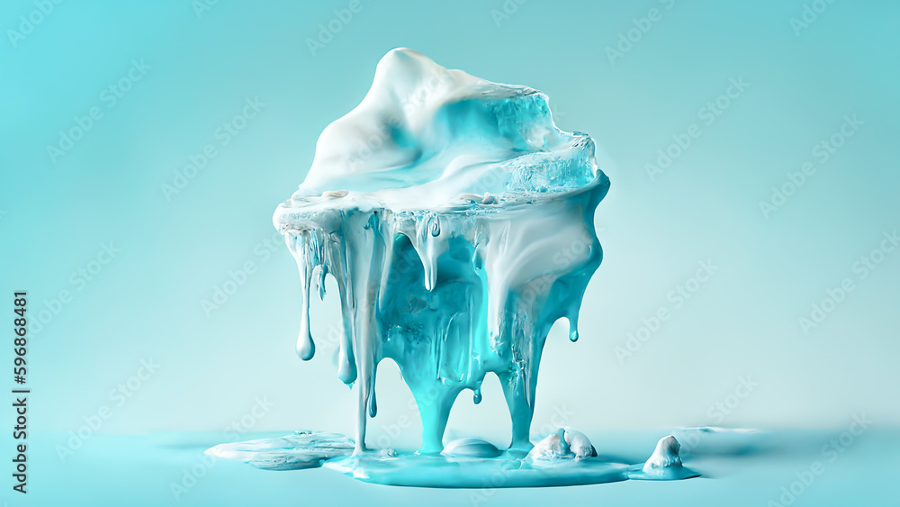 Melting polar ice melting on a pastel blue background. global warming ...