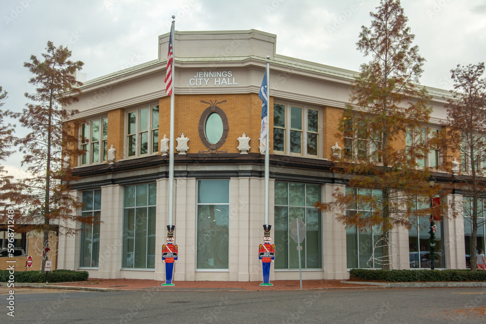Jennings, USA - December 7, 2022 - Jennings City Hall housing the ...