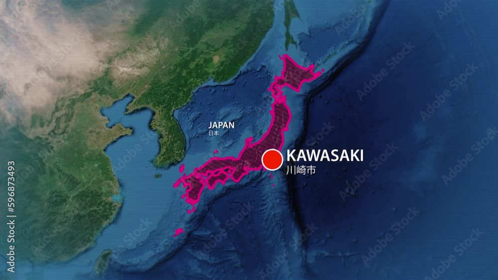 Designation of the borders of Japan on the map and the mark of the ...