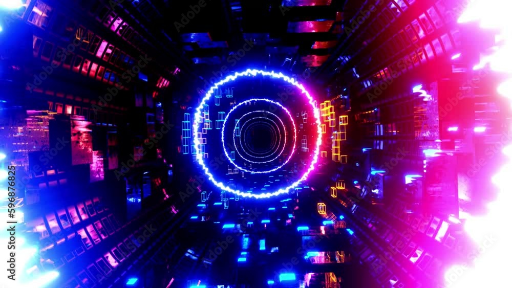 Round glow lines. Hi-tech neon sci-fi tunel. Trendy neon glow lines ...