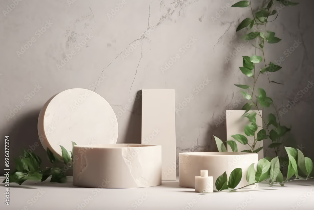 Original template for spa product presentation. Pedestal of marble ...