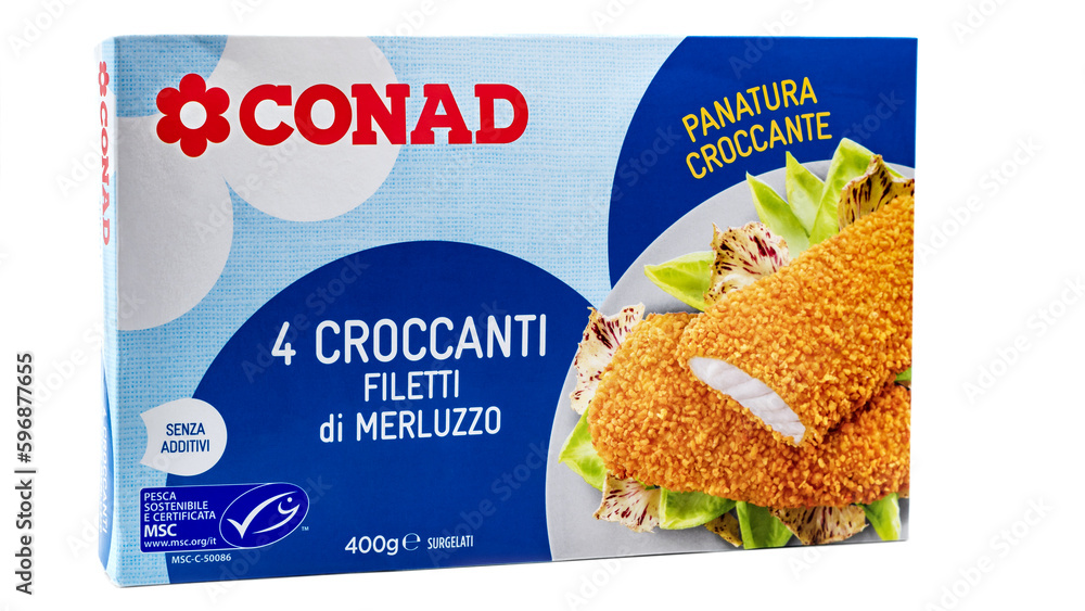 Conad croccanti filetti di merluzzo,frozen cod fillets package,Italian ...