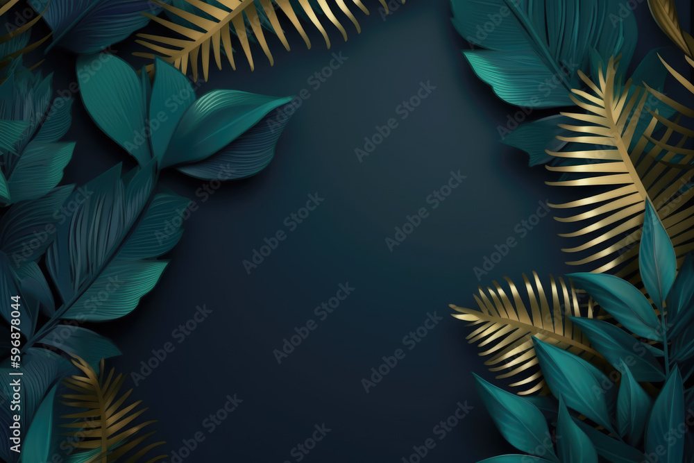 Beautiful luxury dark blue textured 3D background frame with golden ...
