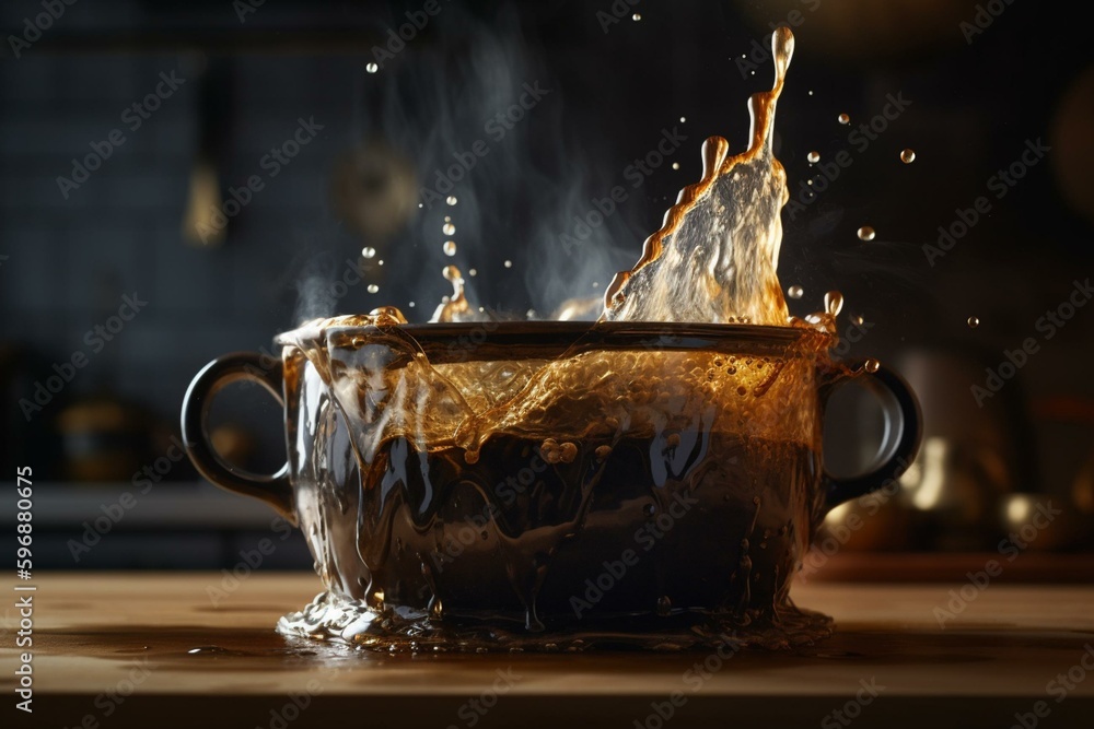 Liquid boiling and spilling out of container. Generative AI Stock ...