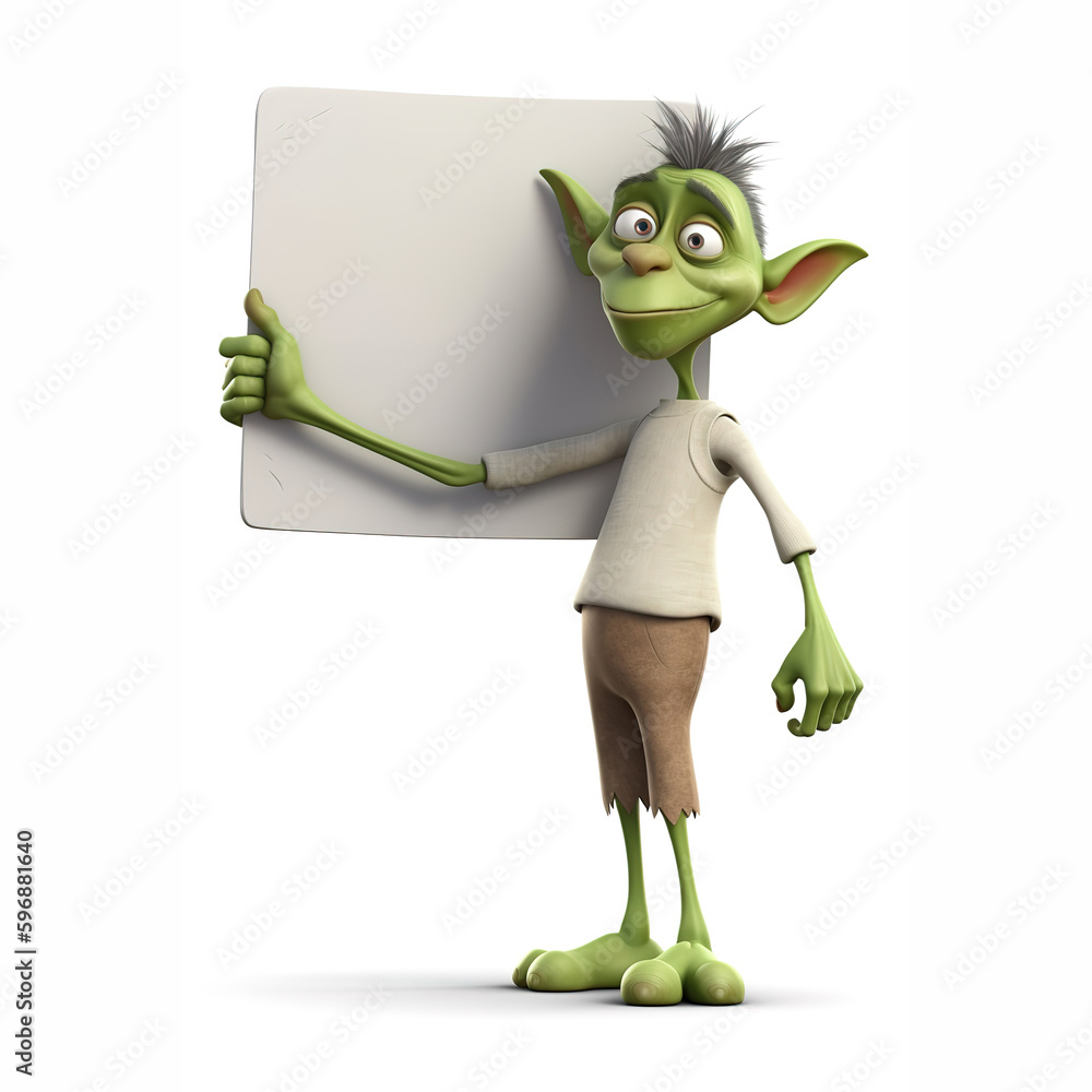 Goblin holding blank sign board, 3D Goblin, Generative AI illustrations ...