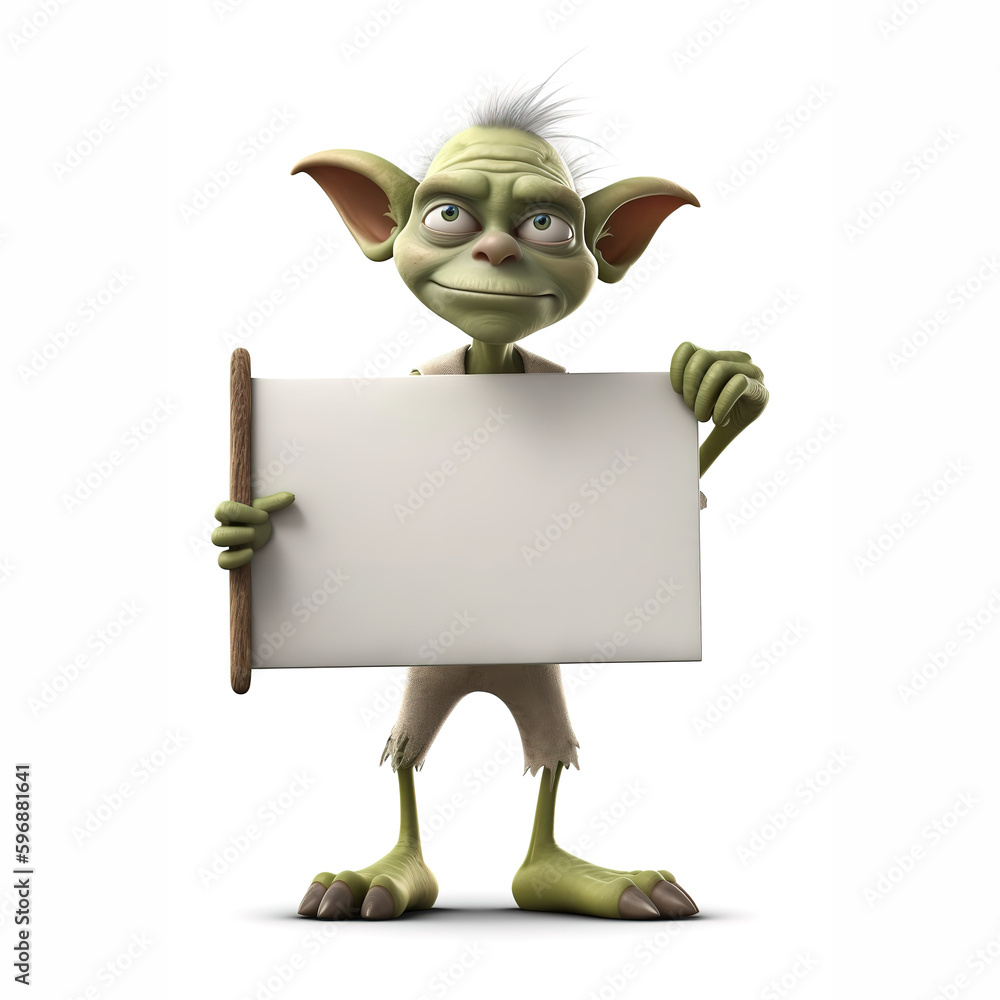 Goblin holding blank sign board, 3D Goblin, Generative AI illustrations ...
