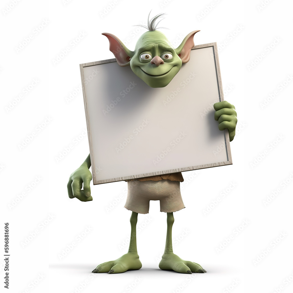 Goblin holding blank sign board, 3D Goblin, Generative AI illustrations ...