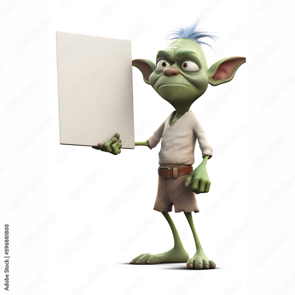 Goblin holding blank sign board, 3D Goblin, Generative AI illustrations ...