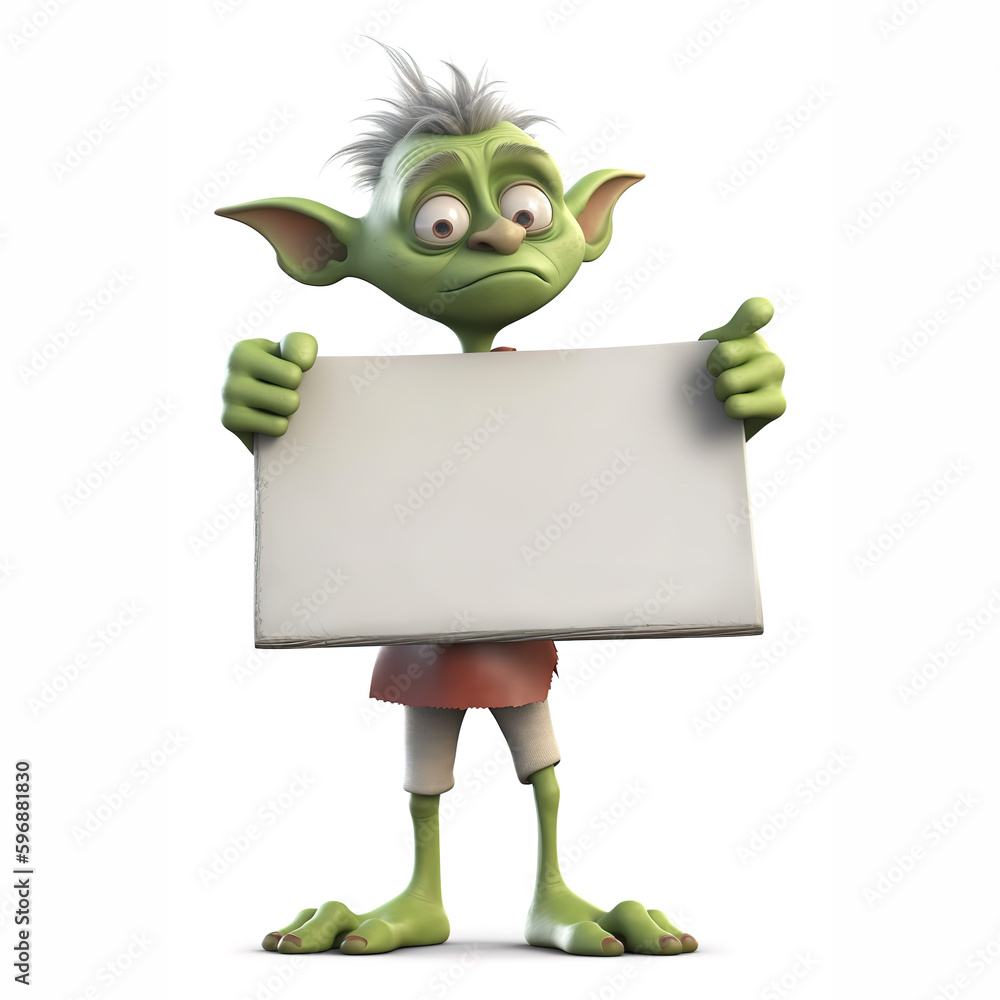 Goblin holding blank sign board, 3D Goblin, Generative AI illustrations ...
