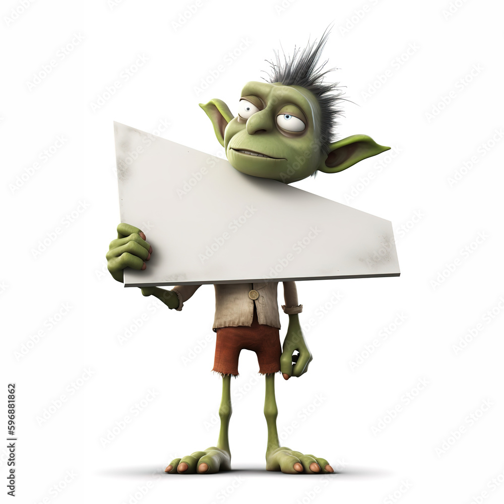 Goblin holding blank sign board, 3D Goblin, Generative AI illustrations ...