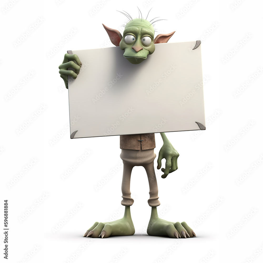 Goblin holding blank sign board, 3D Goblin, Generative AI illustrations ...