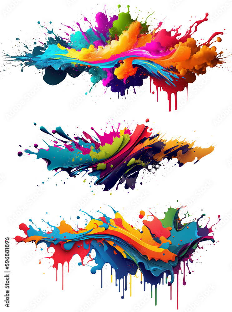 Set of colorful paint 3d splash. Isolated element on the transparent background. Generative AI ...