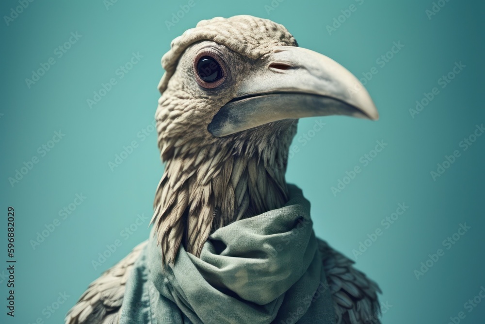 Anthropomorphic bird dressed in human clothing. humanized animal ...