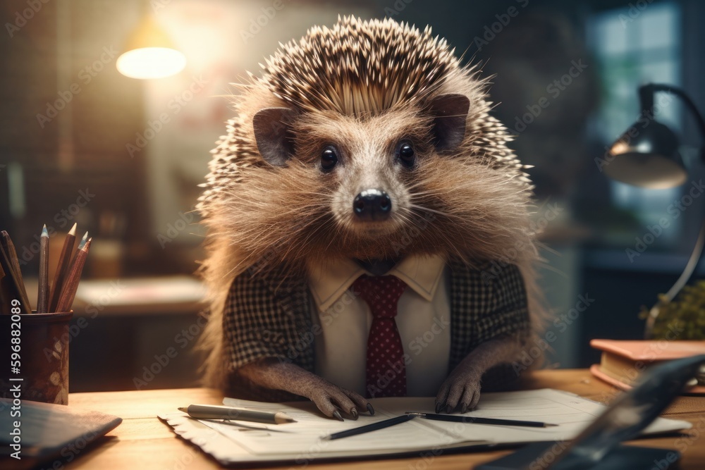 Anthropomorphic Hedgehog dressed in a suit like a businessman. Business ...