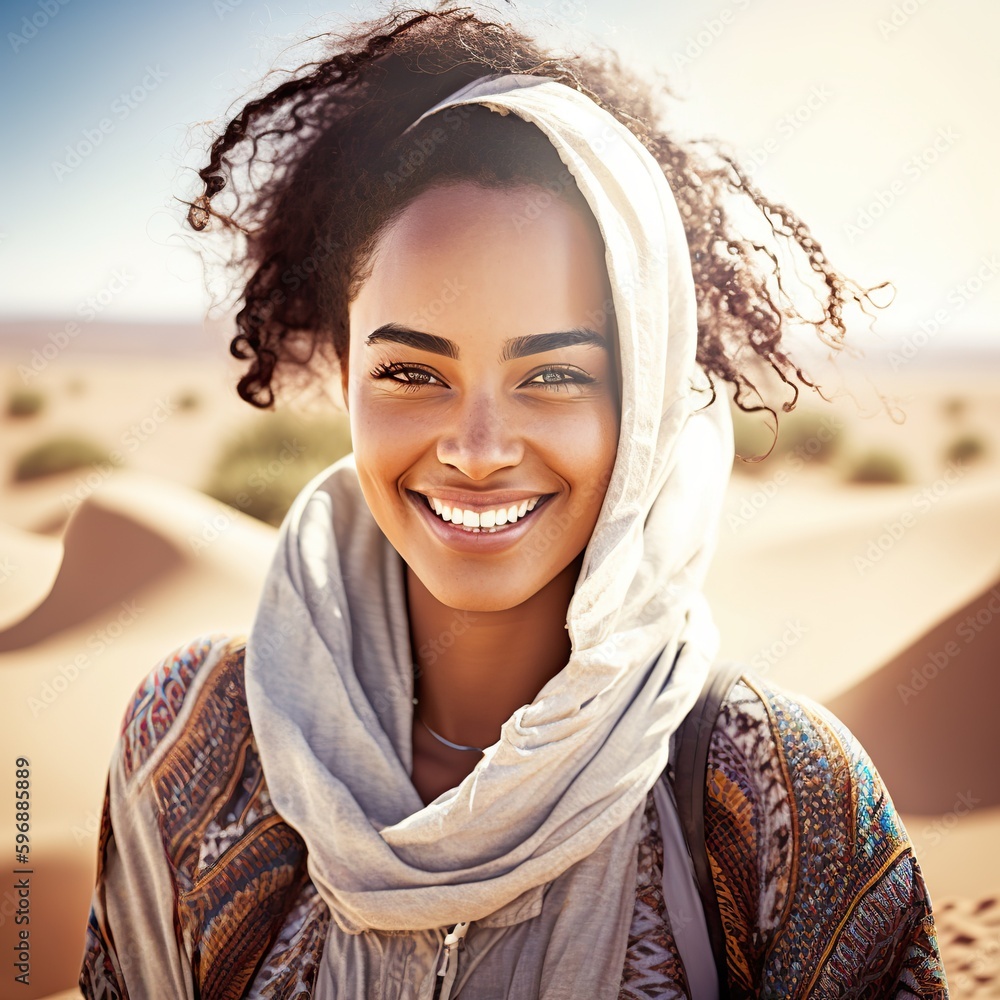 A stunning young Moroccan woman, adorned in traditional dress ...