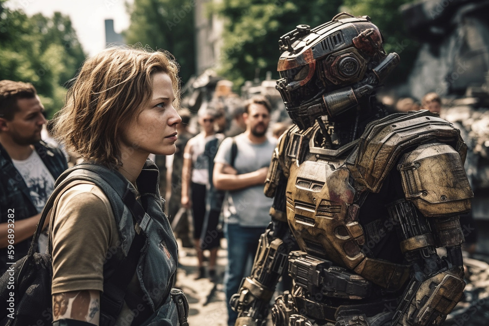 robots and humans as combat suits or artificial intelligence for war or ...