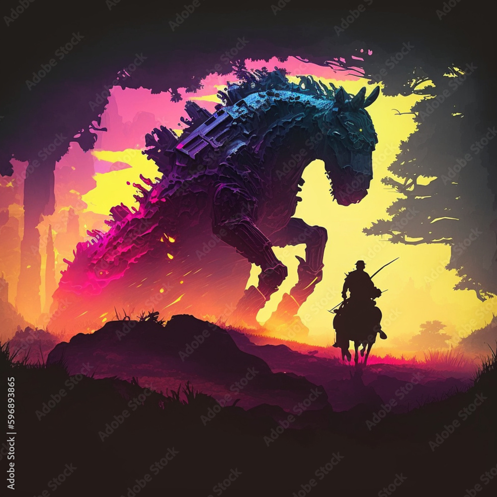 an incredible sci-fi illustration art of a colossus of shadows ...