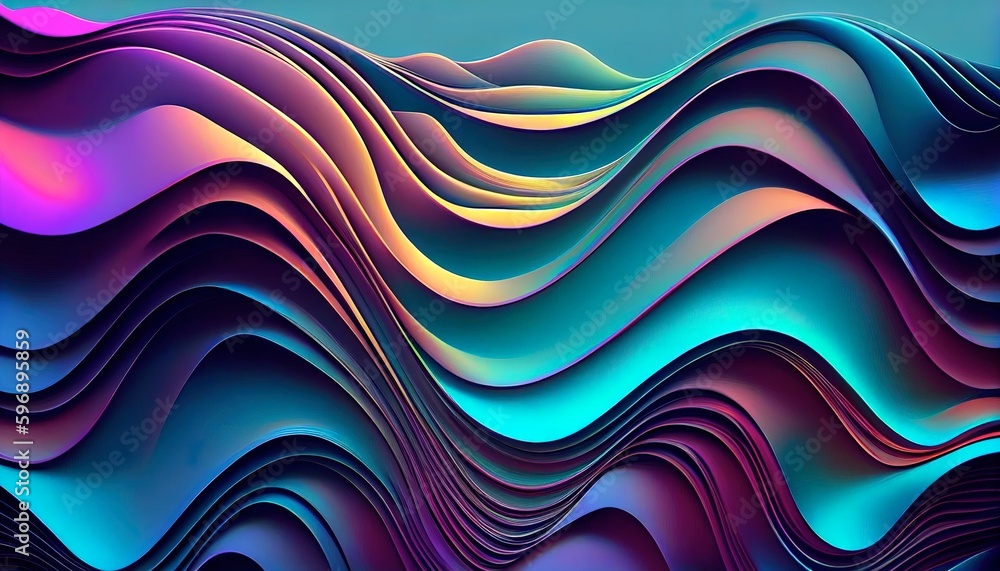 Hypnotic Iridescent Waves: Serene 3D Abstract Wallpaper with Tranquil ...
