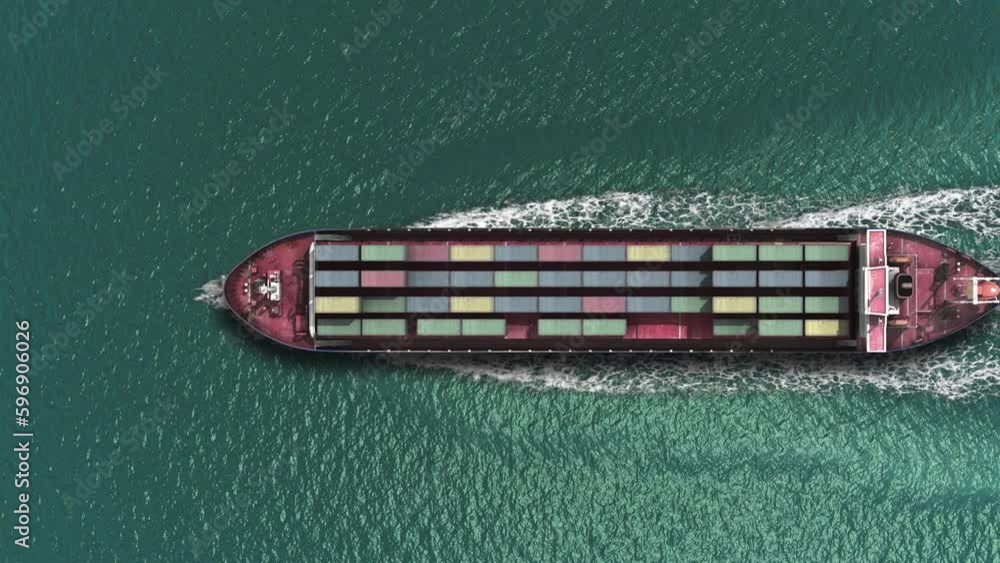 Smart Cargo Ship sailing in the ocean, Aerial top-down view Drone view ...