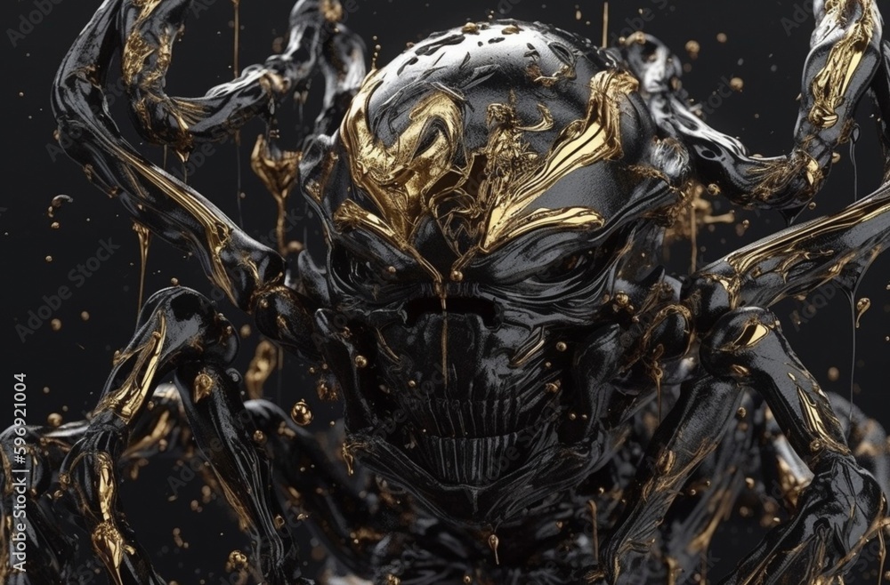 detailed Venom-style creature with opalescent marble skin, black and ...