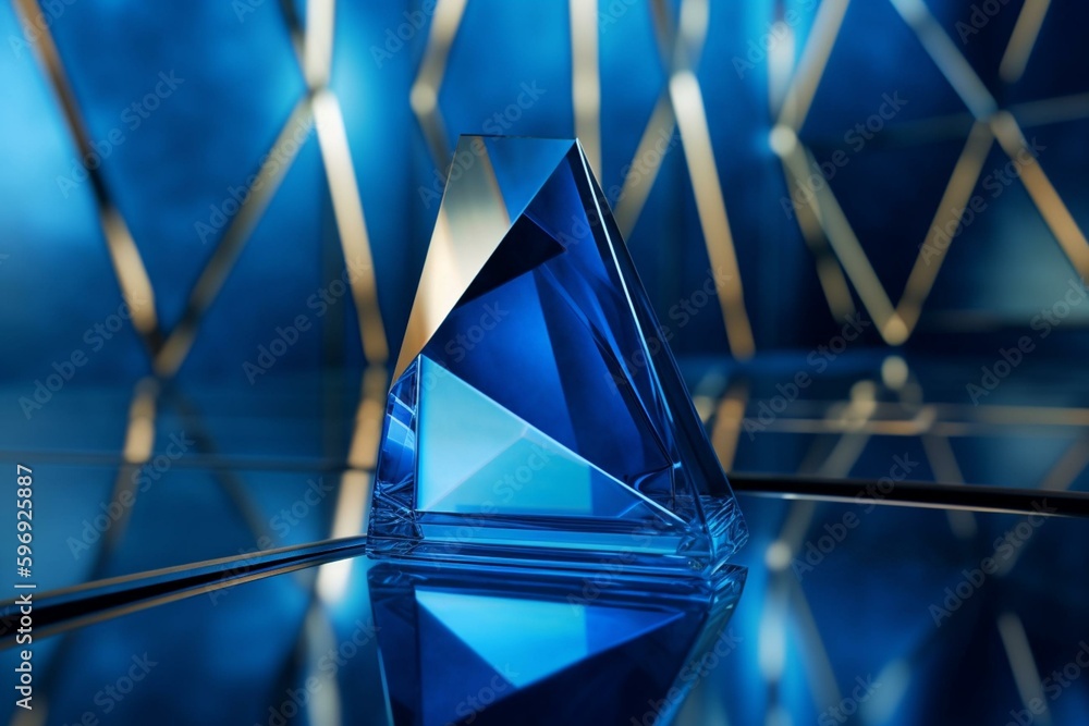 Blue polygonal triangle corner on royal award background with elegant ...