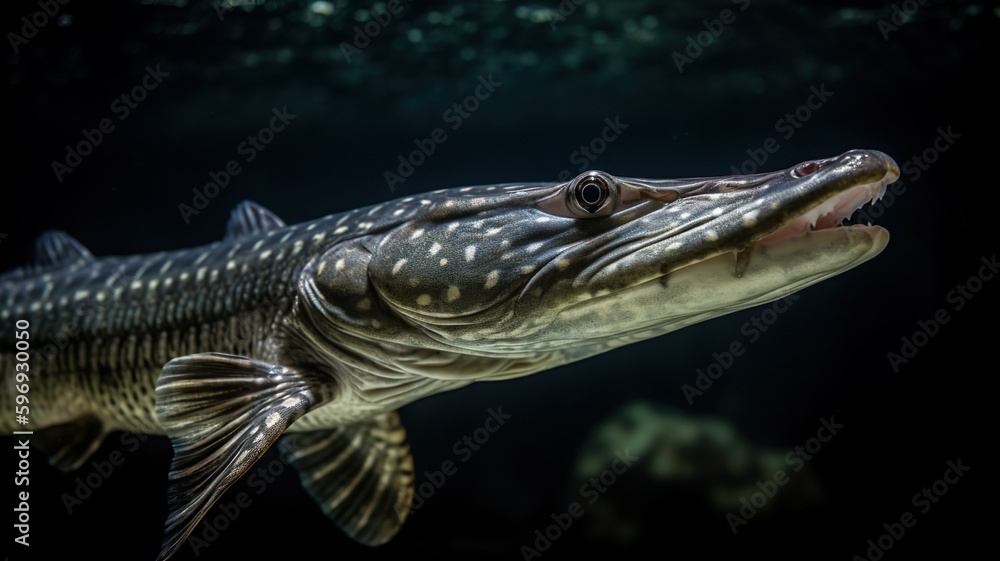 A photo of an alligator gar fish swimming in the water, featuring ...