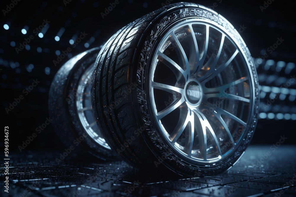 Illustration of futuristic car tires with intersecting rim wireframe ...
