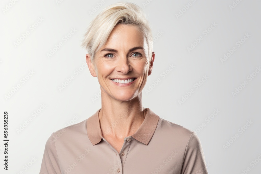 Full-length portrait photography of a grinning woman in her 40s wearing ...