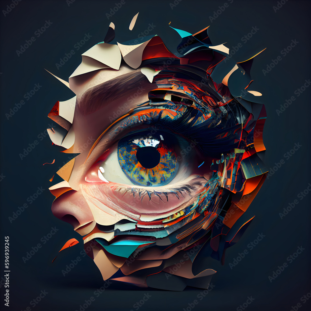 Abstract human eye in a torn paper. 3d render illustration. Stock ...