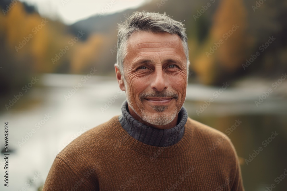 Environmental portrait photography of a pleased man in his 50s wearing ...