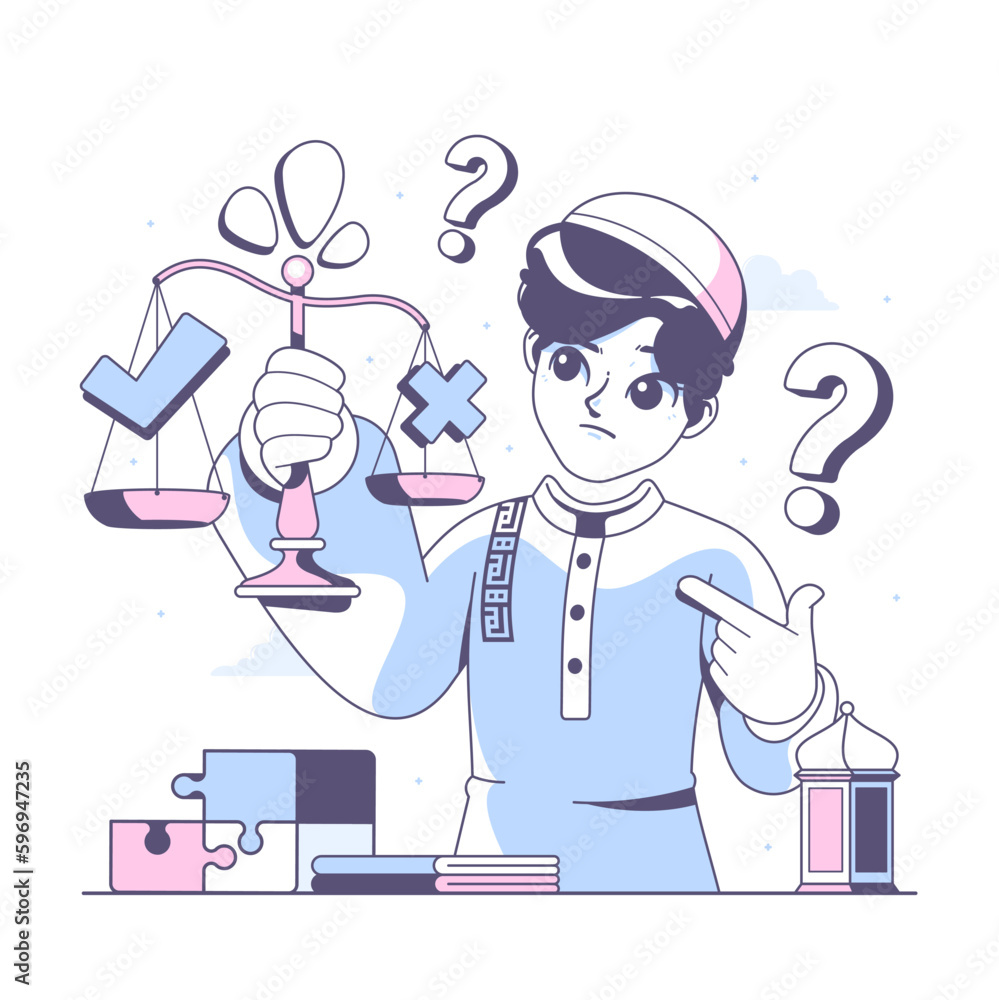 Vetor de good deeds and bad deeds concept islamic cartoon illustration ...
