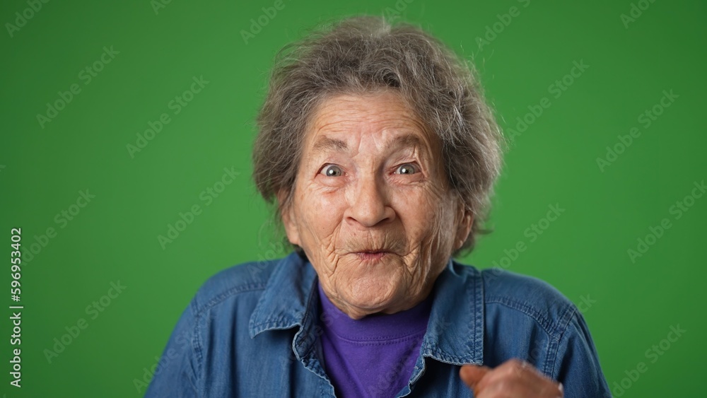 Closeup portrait of toothless elderly senior old woman with wrinkled ...