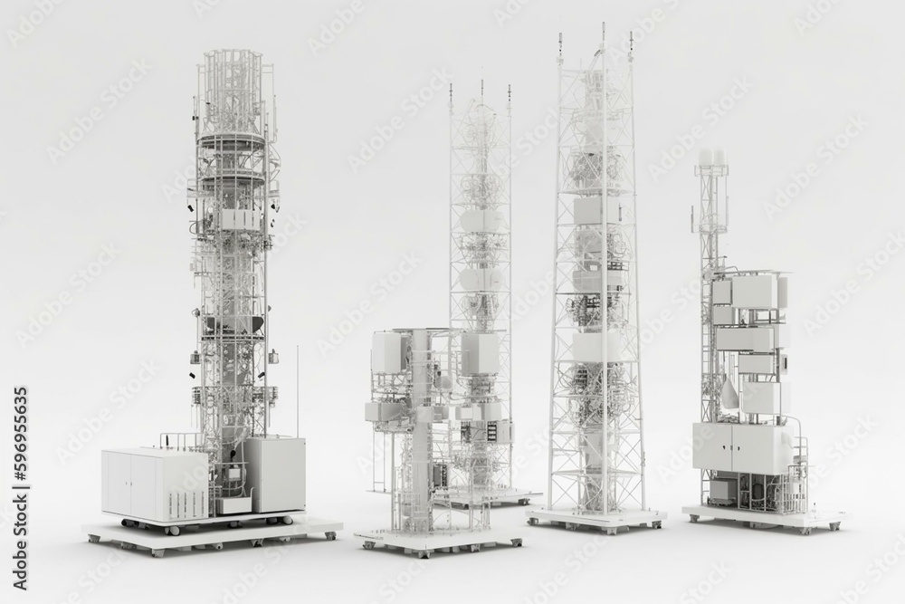 Rendered mobile phone signal repeater tower viewed from different ...