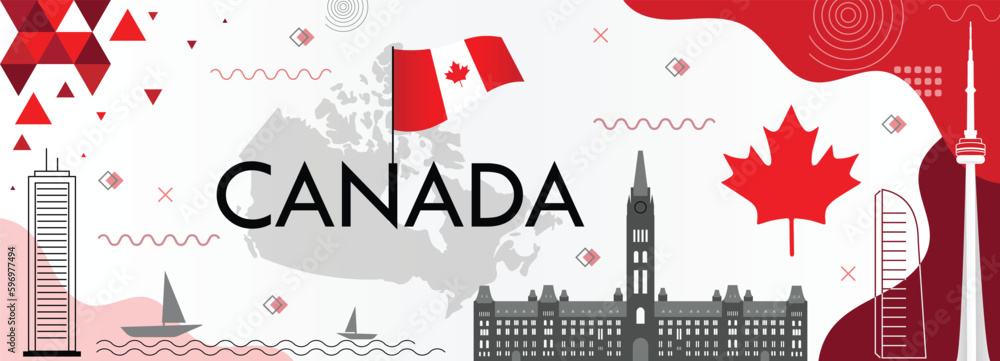 Canada nation banner with flag colors, geometric abstract design ...