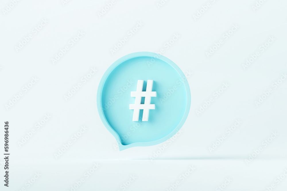 Hashtag sign symbol in social media notification icon on pastel blue ...