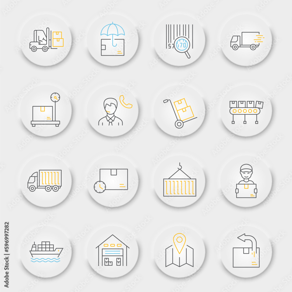 Logistics Shipping Line Icon Set Delivery Symbols Collection Vector Sketches Neumorphic Ui Ux