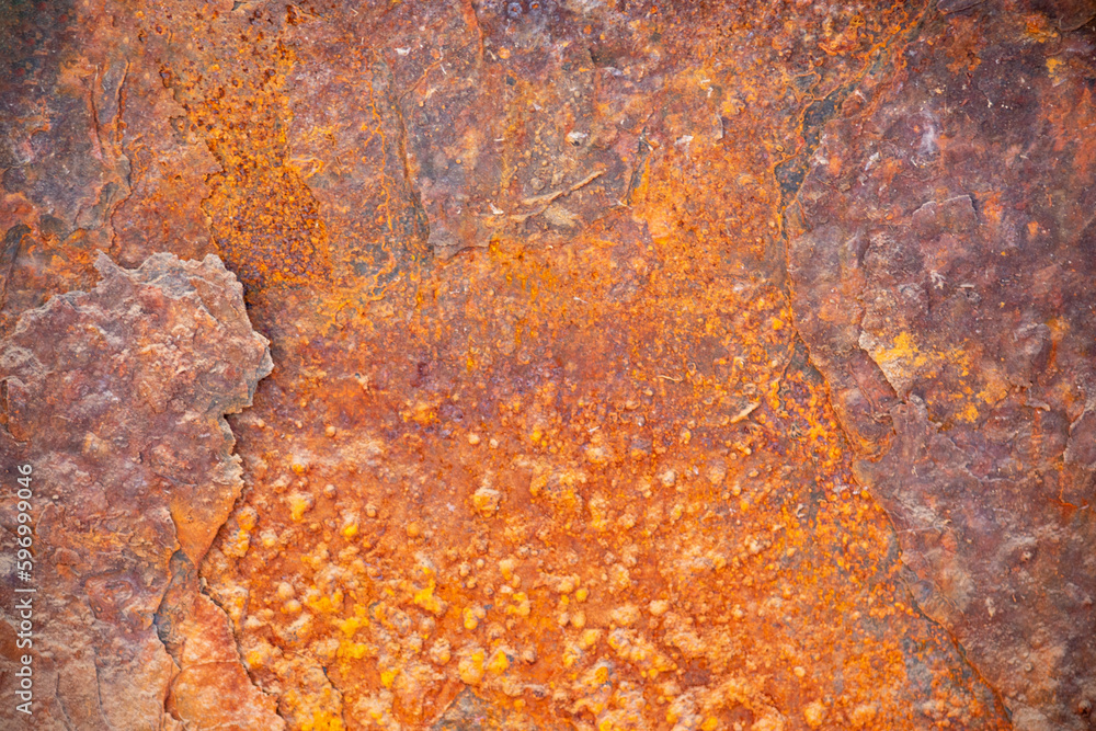 Rust of metals.Corrosive Rust on old iron with a hole. Rusted orange ...
