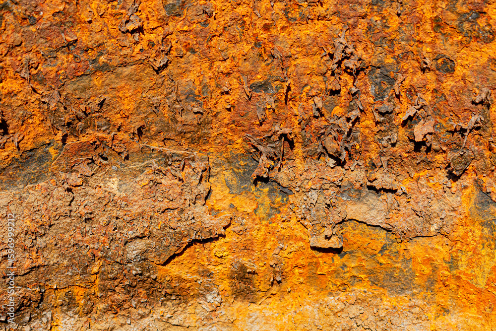 Rust of metals.Corrosive Rust on old iron with a hole. Rusted orange ...