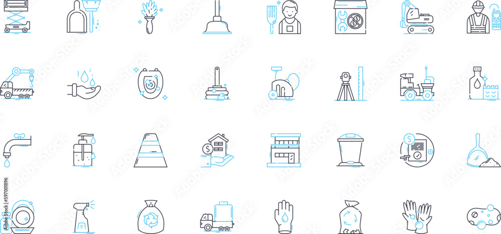 Domestic Cleaning Linear Icons Set Tidy Scrub Mop Dust Sweep