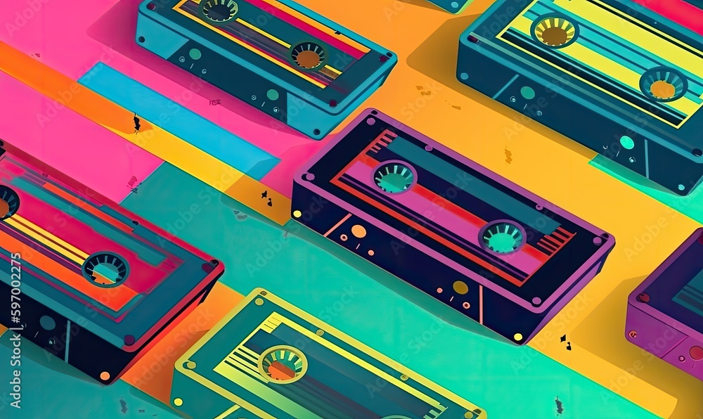 Analog cassette tape with colorful abstract background Creating using ...