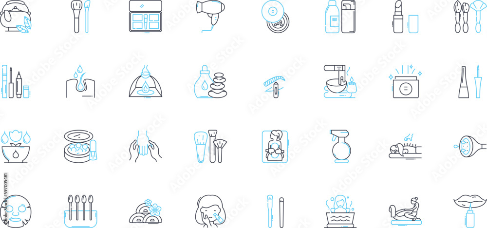 Hair salon linear icons set. Cut, Color, Style, Blowout, Highlights ...