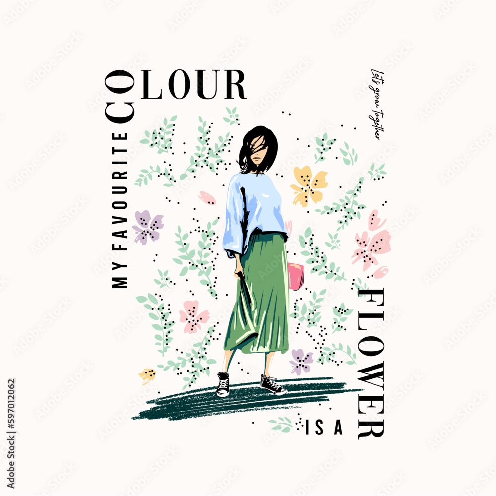 My favourite colour is a flower typography slogan for t shirt printing ...