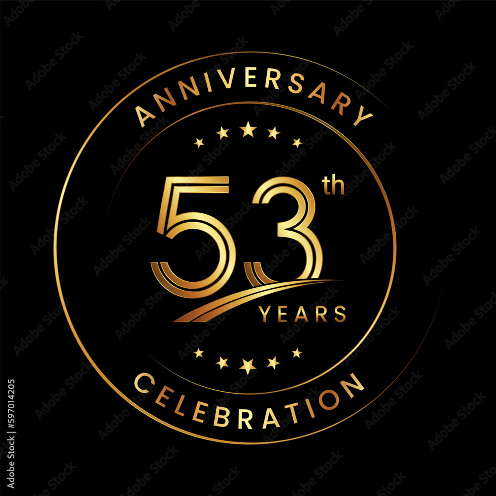 53th Anniversary. Anniversary logo design with gold color ring and text for anniversary ...