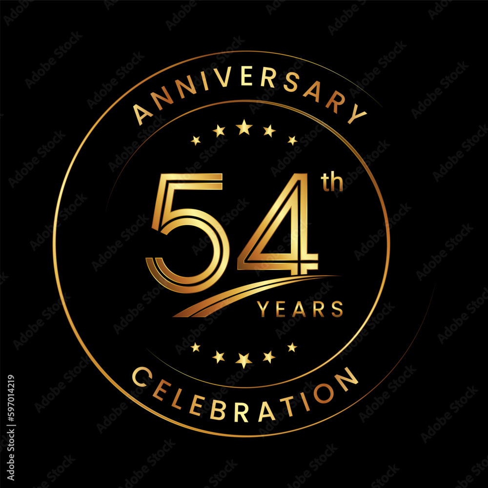 54th Anniversary. Anniversary logo design with gold color ring and text ...
