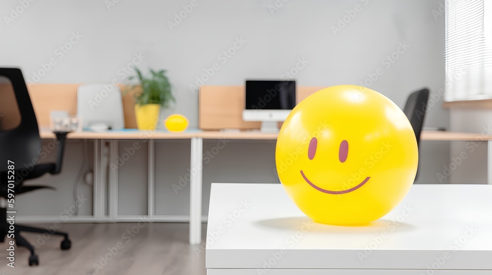 Positivity in the workplace demonstrated by a yellow smiling ball in ...