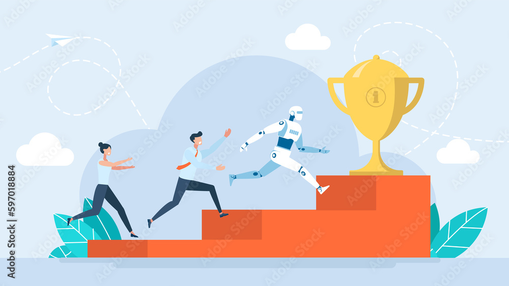 Artificial intelligence vs human. AI. Robot employee competition win a ...