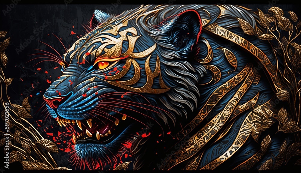 Beautiful abstract invitation with black tiger made azulejos on yellow ...