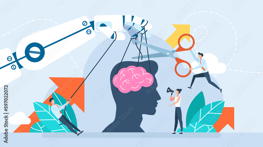 Artificial Intelligence controls human. Dependence on technology. A ...